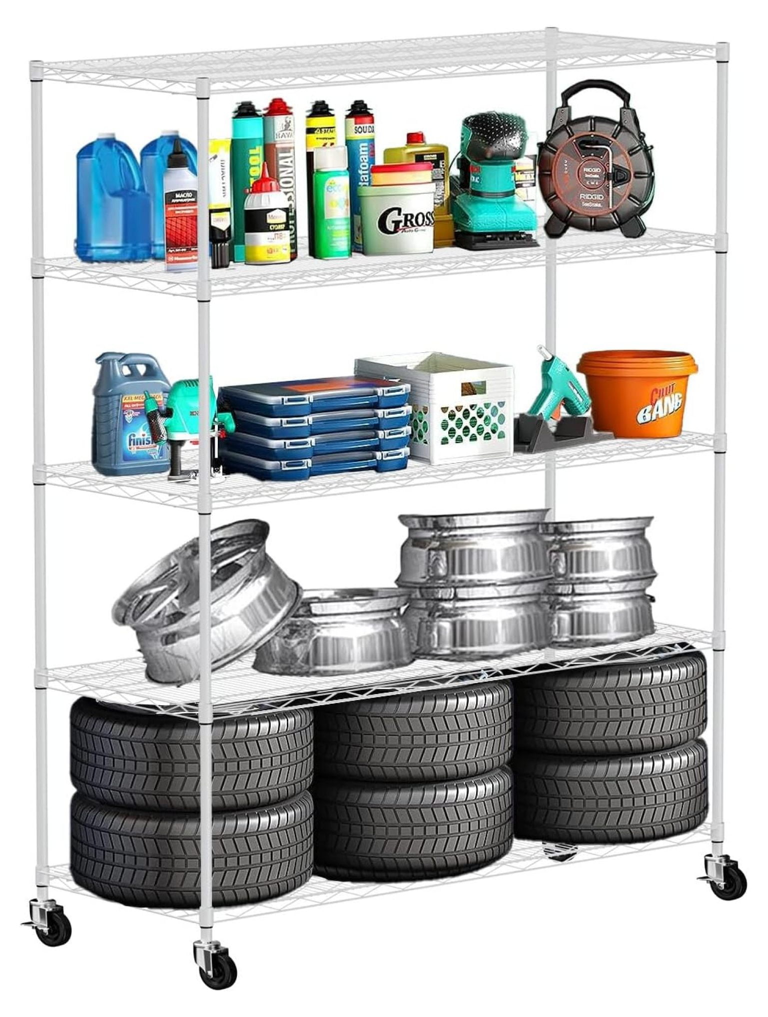 Heavy Duty 5-Tier Industrial Wire Shelving Unit with Wheels, Metal ...