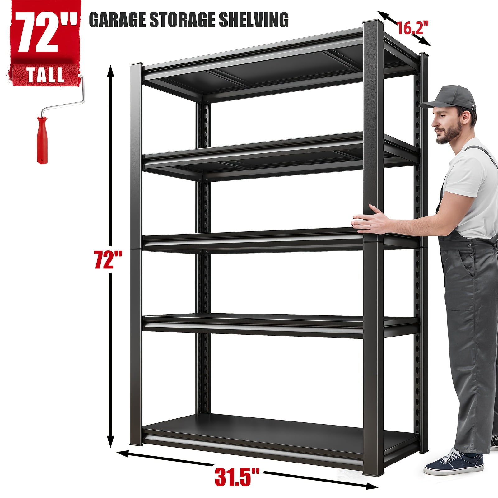 Heavy-Duty 5-Tier Metal Kitchen Storage Shelf, All-Metal Adjustable ...