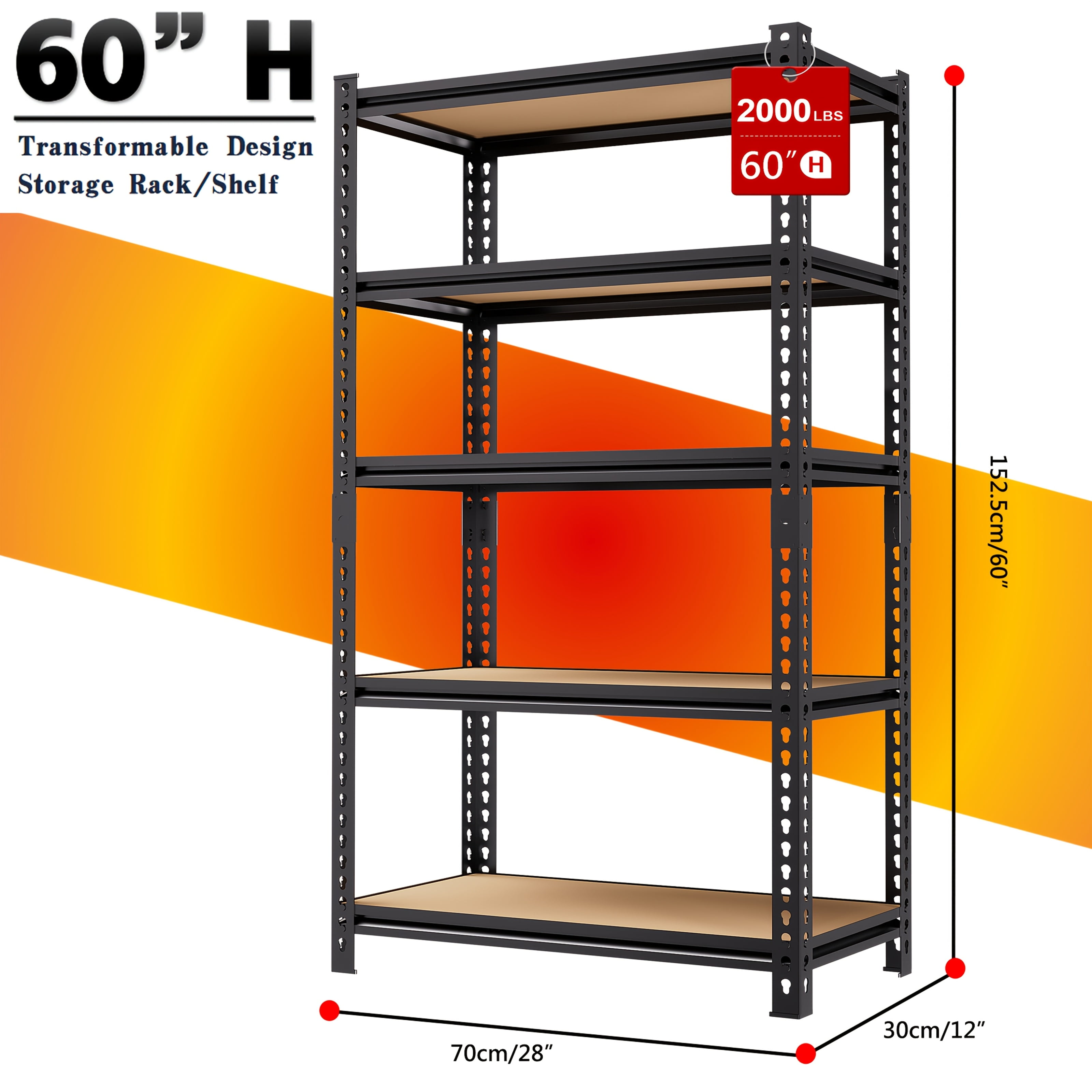 Heavy Duty 5-Tier Metal Shelving Unit - 2000LB Capacity Adjustable ...