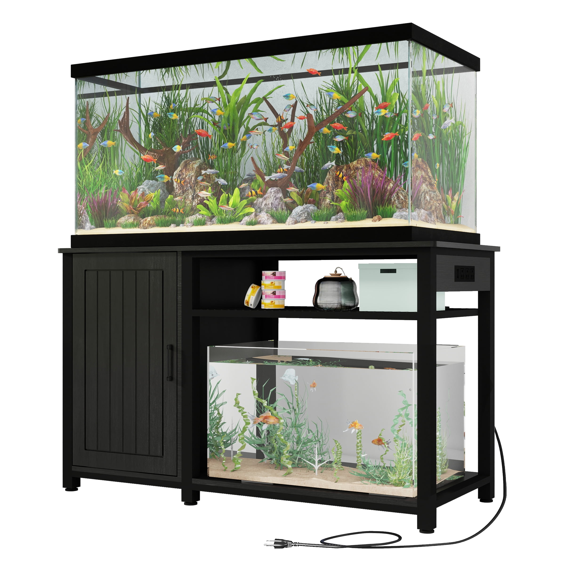 Heavy Duty 55-75 Gallon Aquarium Stand with Power Outlets, Cabinet for ...