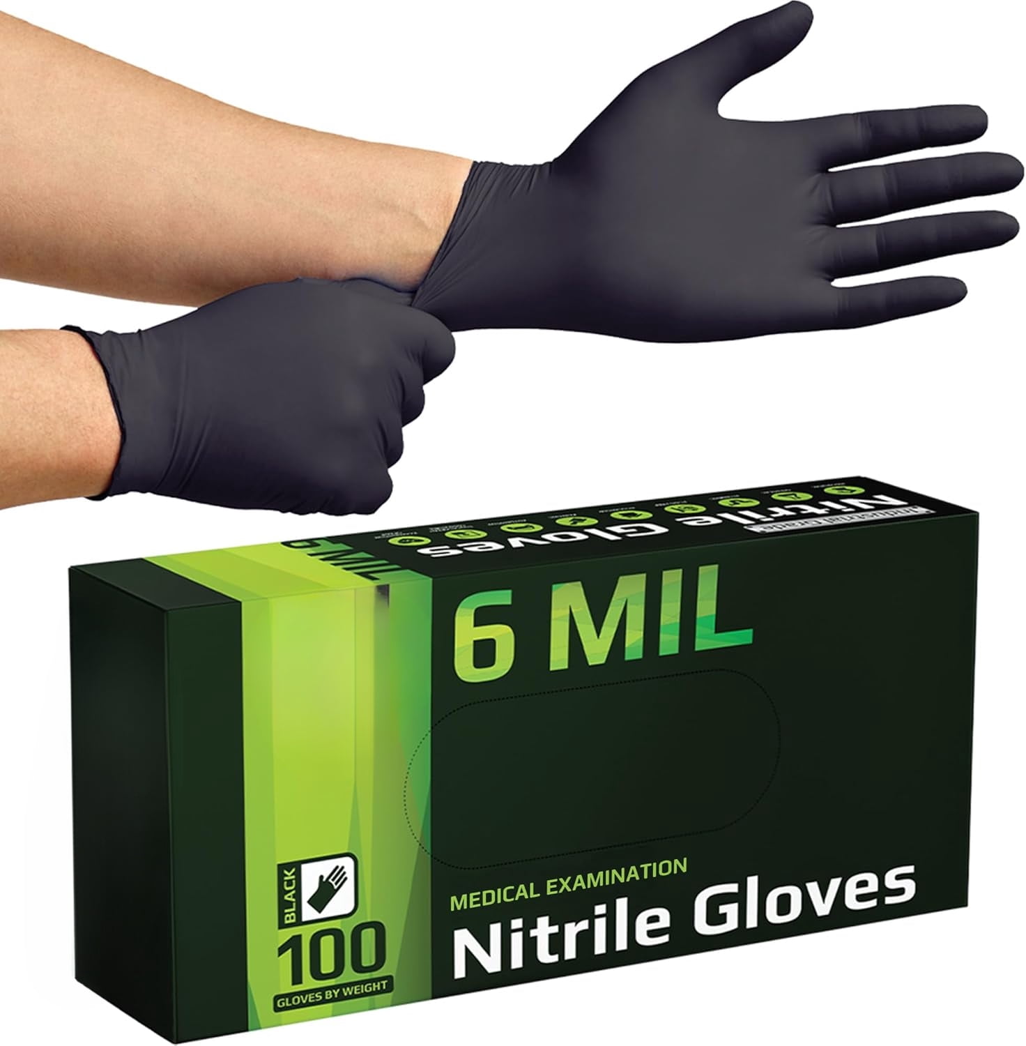 Heavy Duty 6 Mil Black Nitrile Gloves, Disposable, Chemical Resistant ...