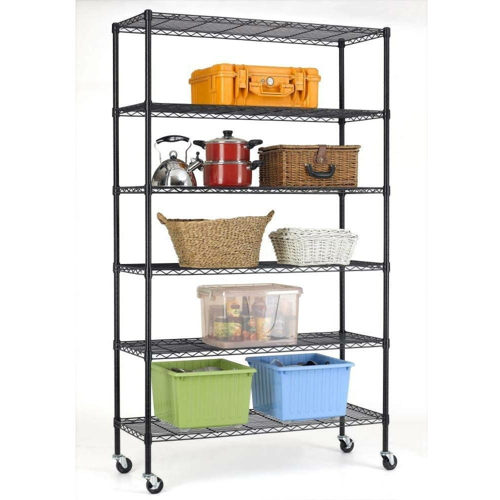 Heavy Duty 6-Shelf Adjustable Metal Shelving Rack with Casters ...