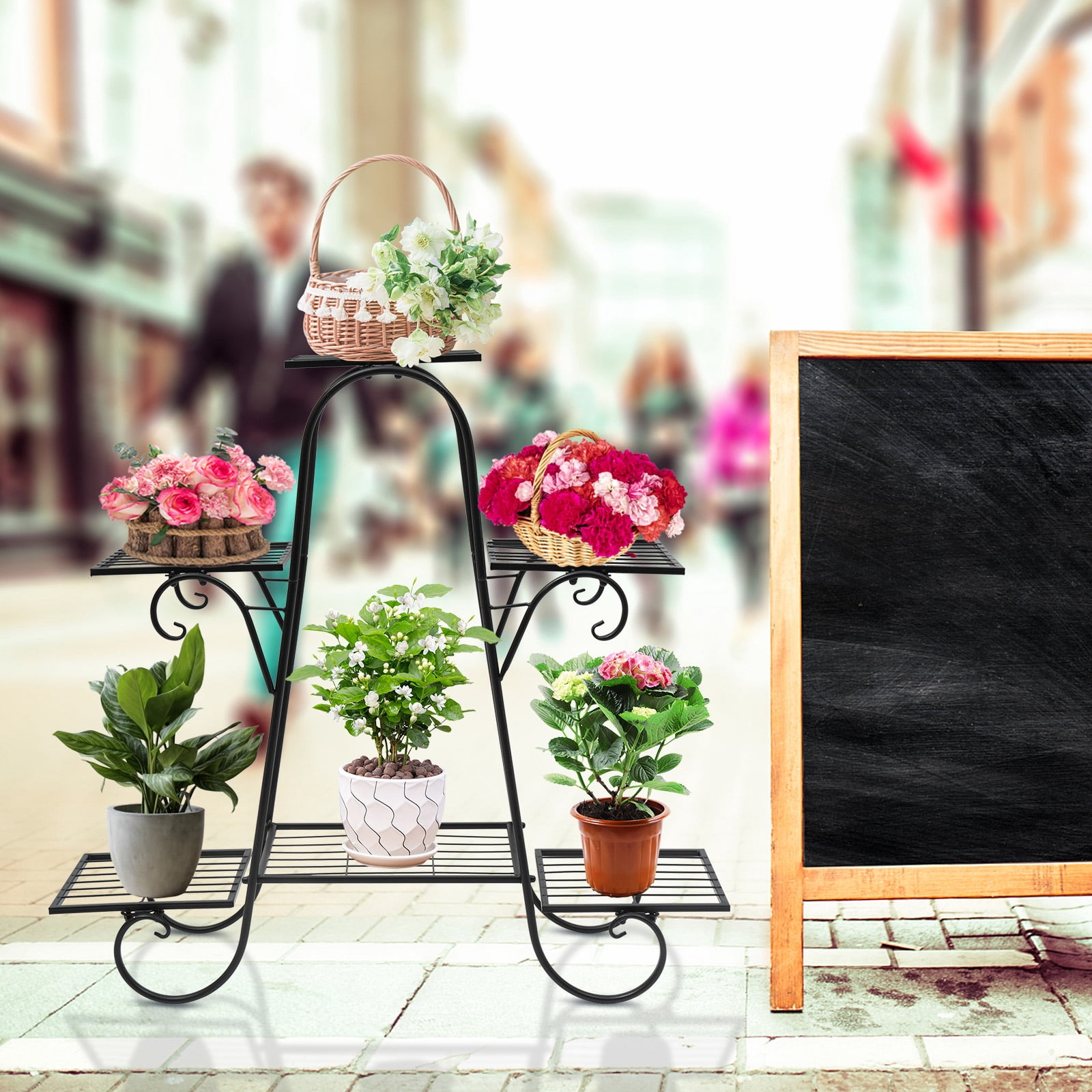 Heavy-Duty 6-Tier Metal Plant Stand with 33lbs Load Capacity, Black ...