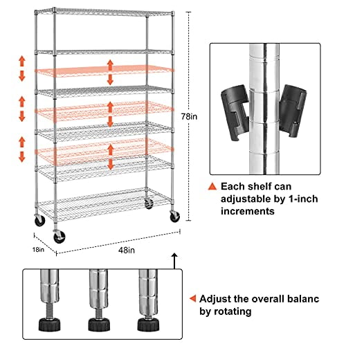 Heavy Duty 6 Tier Shelving Unit Adjustable 6000Lbs Capacity Steel ...