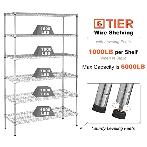 Heavy Duty 6 Tier Shelving Unit Adjustable 6000Lbs Capacity Steel ...