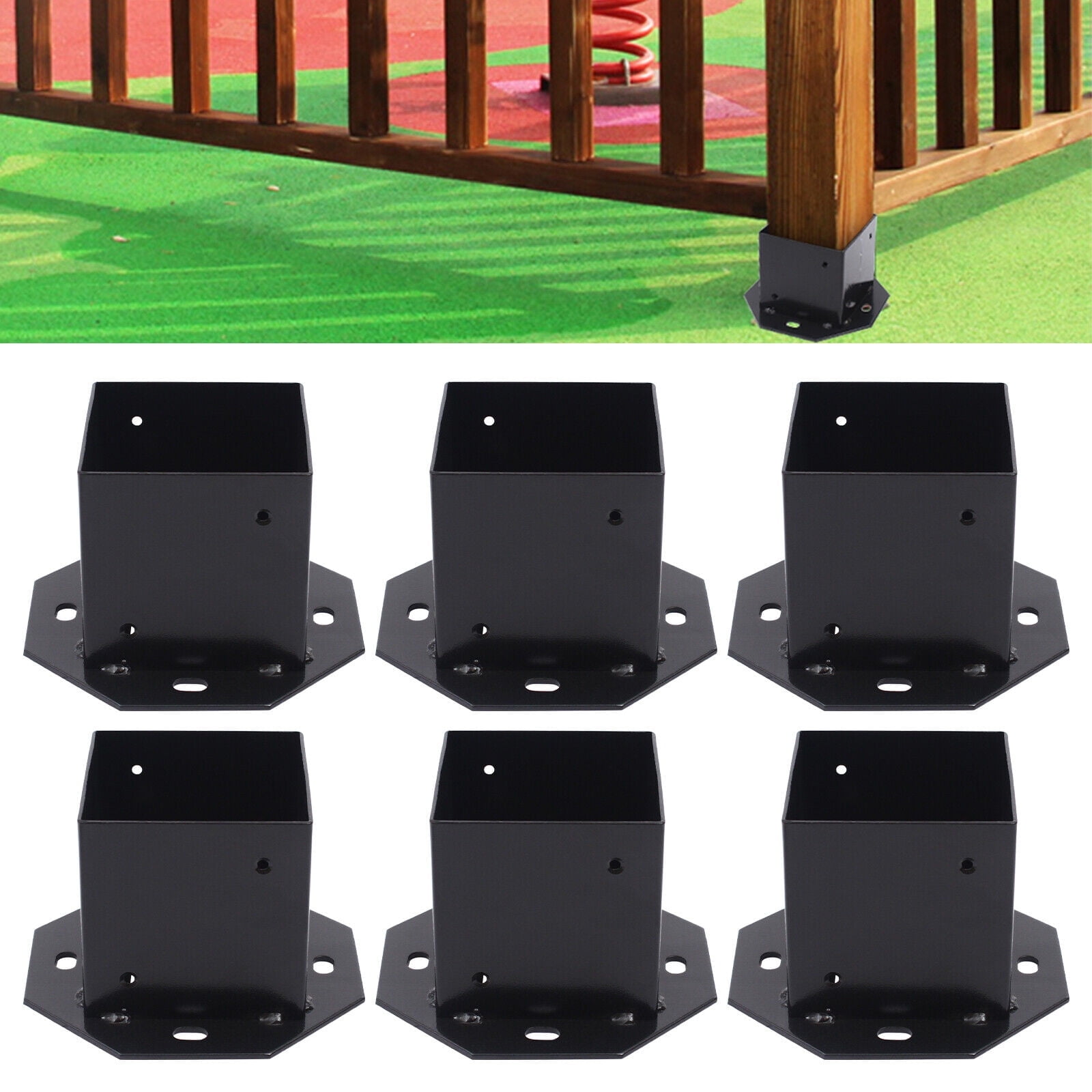 Heavy Duty 6Pcs Fence Post Foot Base Support Bolt Down Square Bracket 4 ...