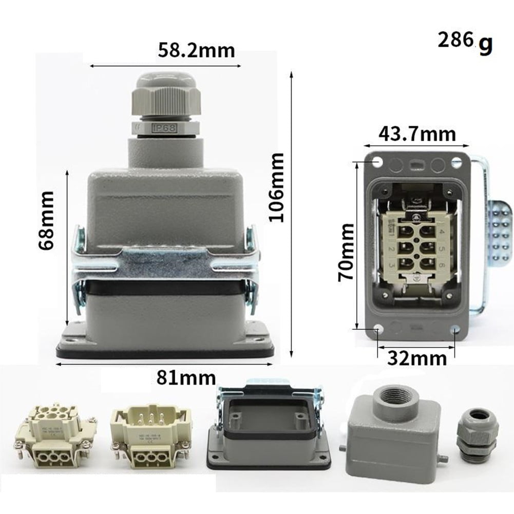 Heavy Duty 6Pin Industrial Rectangular Connector 6 Core Connectors ...