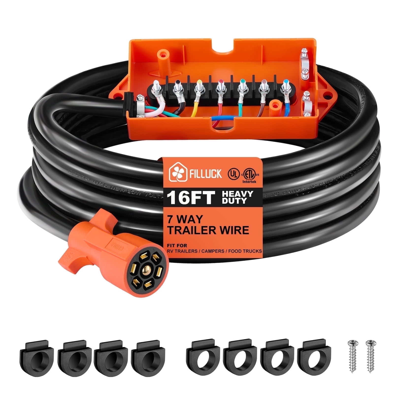 SPEEDWOW 7-Pin/7-Way Trailer Wiring Harness with Junction Box, Heavy ...
