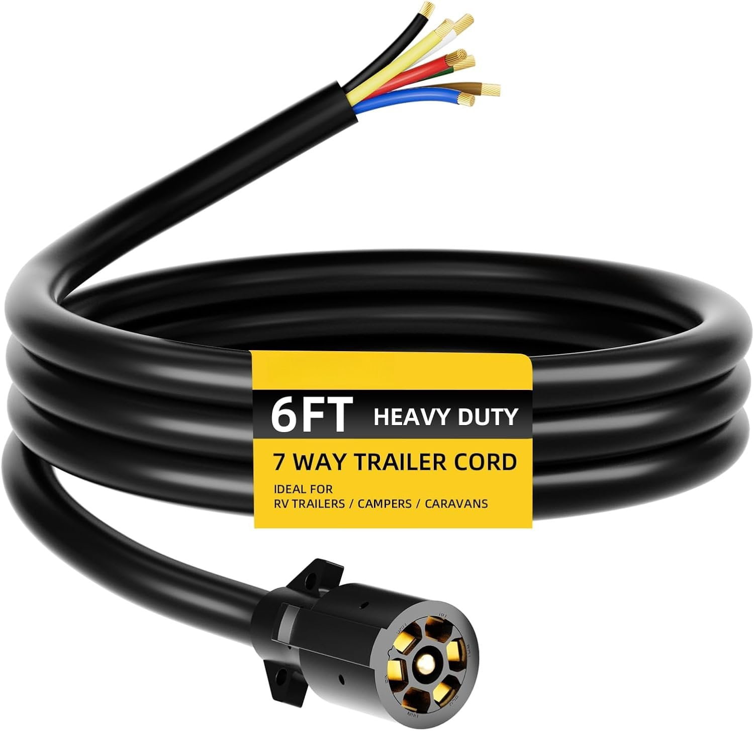 Heavy Duty 7 Way Trailer Cord - 6 , Weatherproof & Resistant 7 Wire ...