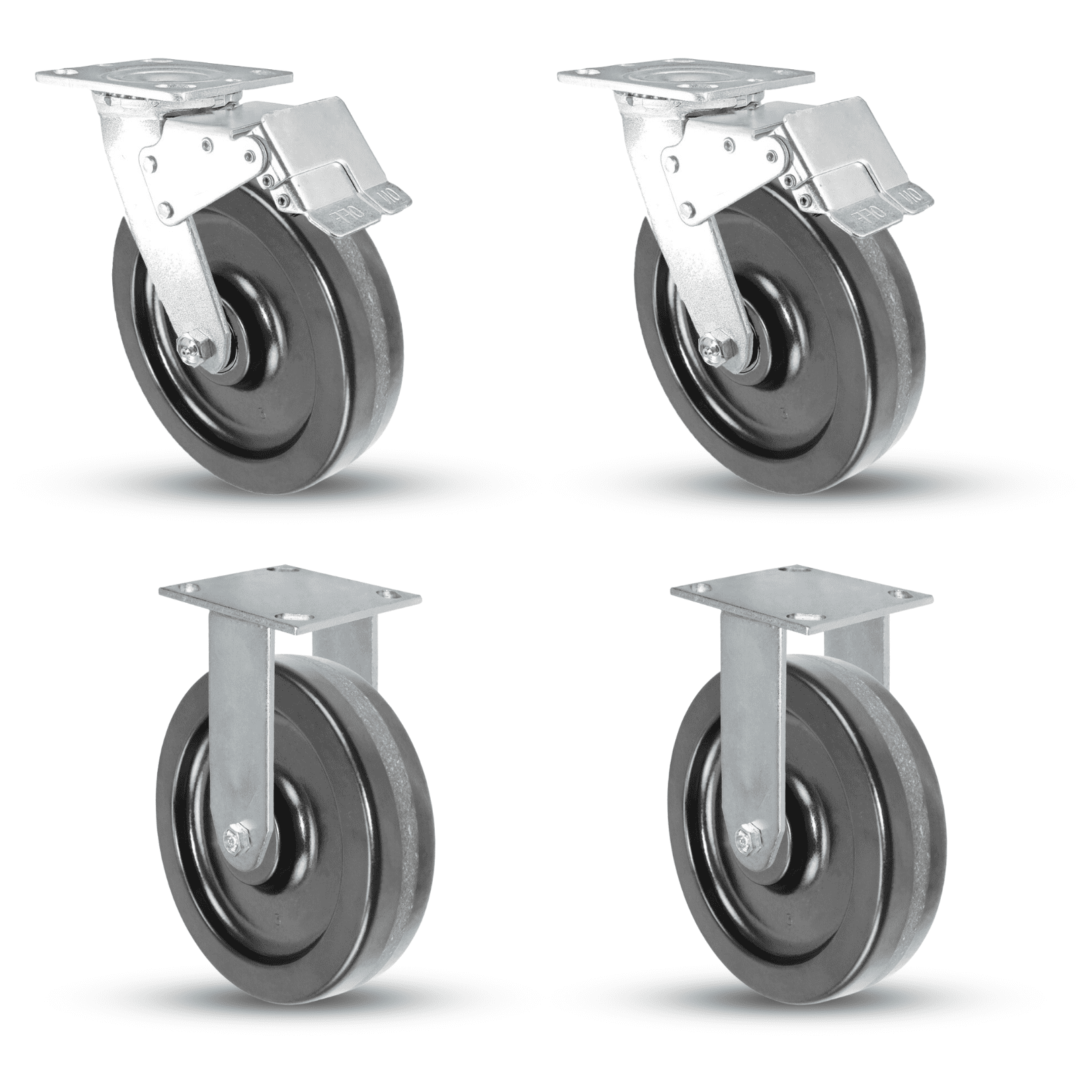 Heavy-Duty 8" x 2" Phenolic Caster Set - 4,000 Lbs Total Capacity for ...