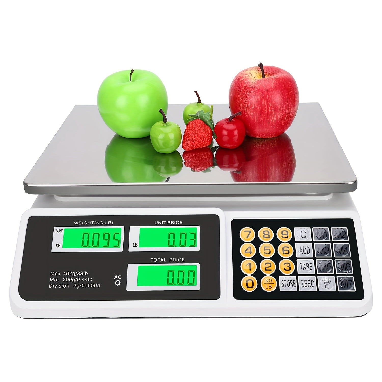 Heavy-Duty 88lb/40kg Commercial Computing Scale with LCD Display and ...