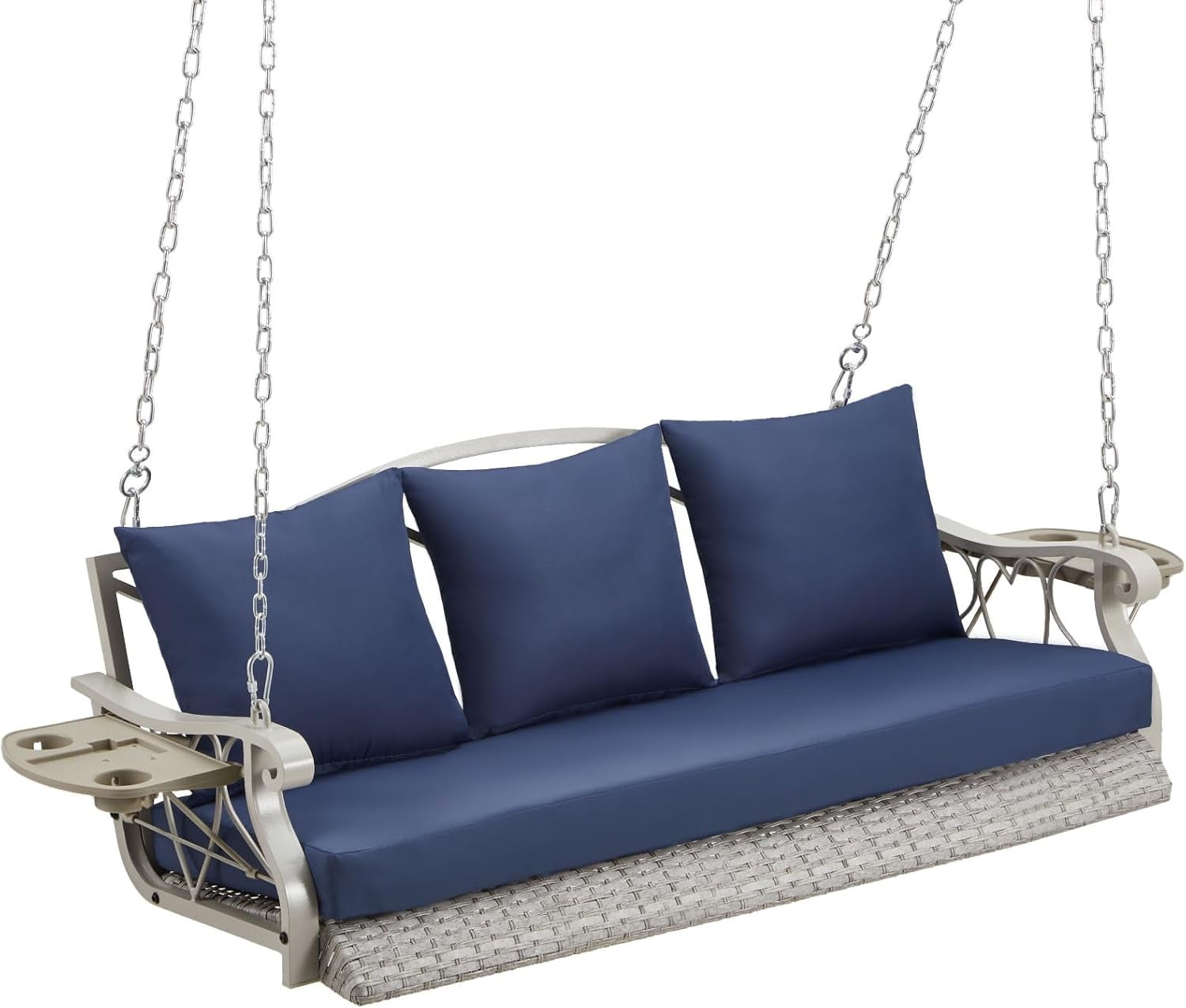 Heavy Duty 900 LBS Porch Swing Chair 3-Person Outdoor Swing Lounge w/Cup-Holder & Steel Chains ...
