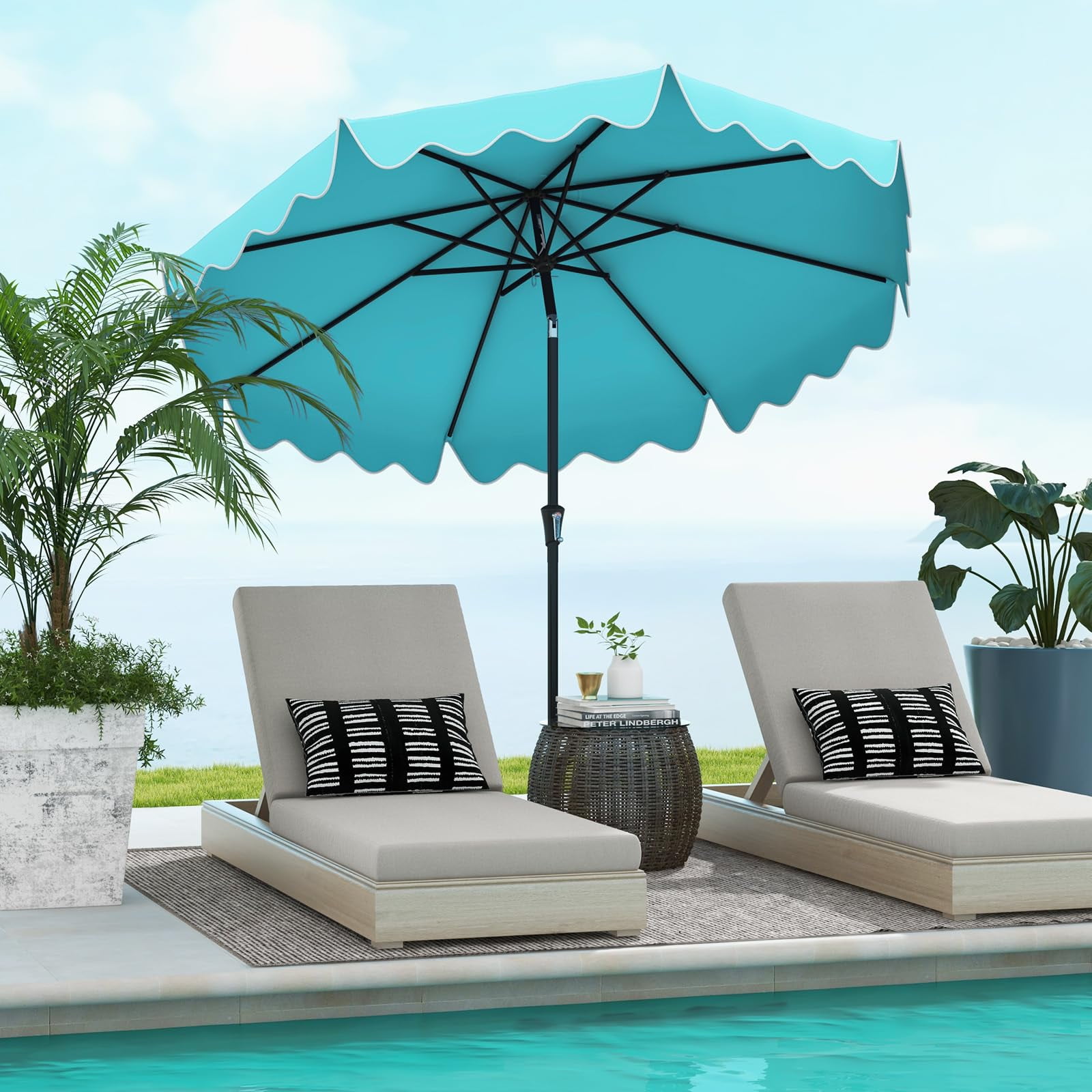 Heavy Duty 9Ft Beach Umbrella, Push Button Tilt Mechanism with Vented ...