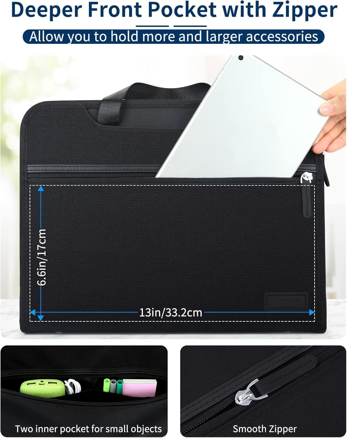 Heavy Duty Accordion File Organizer with Hidden Handle, Portable 12 ...