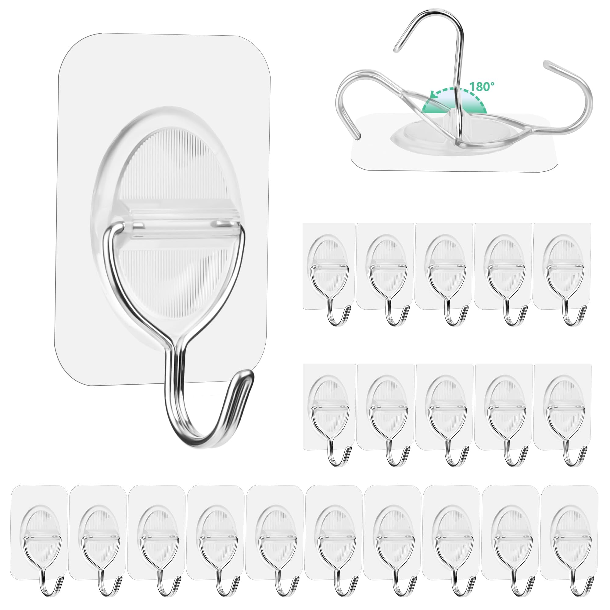 Heavy-Duty Adhesive Hooks | 13lb Max Hold | Stainless Steel No-Drill ...
