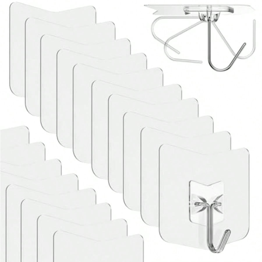 Heavy Duty Adhesive Hooks 18 Pack - Holds 15 lbs No Drill Stick Plastic ...