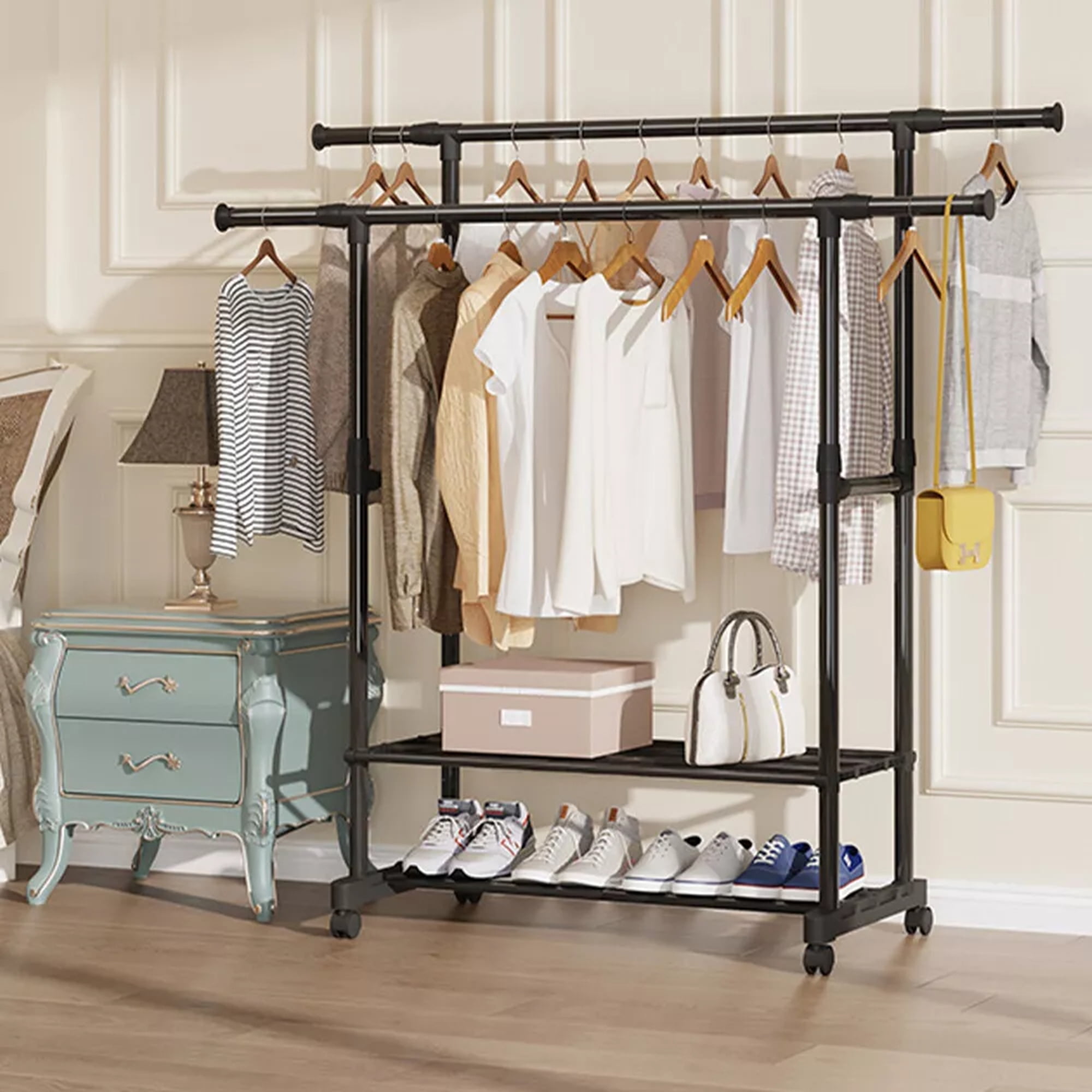 Heavy Duty Adjustable Closet Storage Shelf Metal Garment Rack Clothes ...