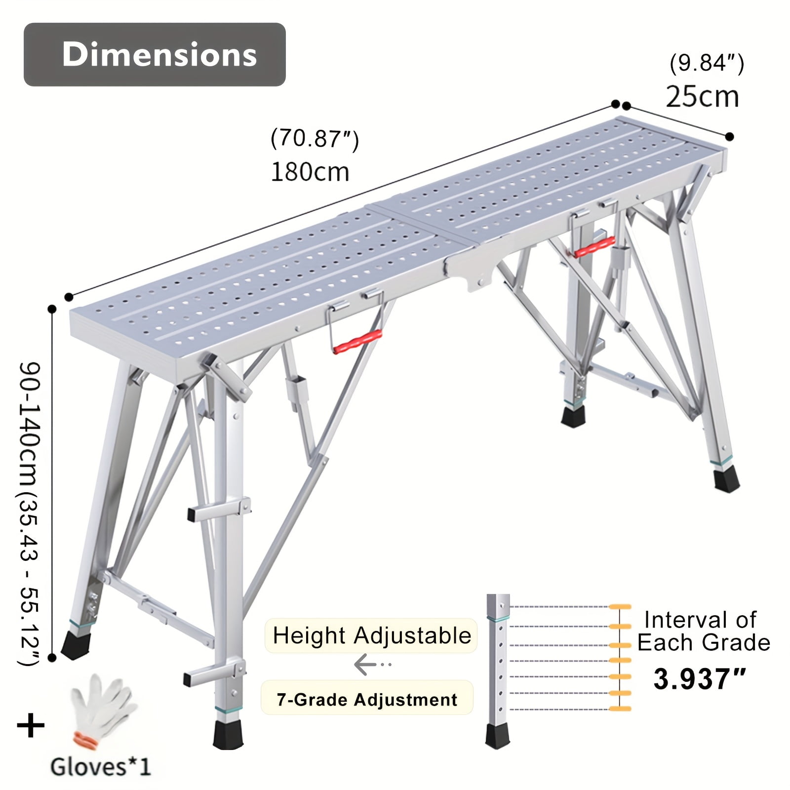 Heavy-Duty Adjustable Folding Work Platform Scaffolding Ladder Bench ...