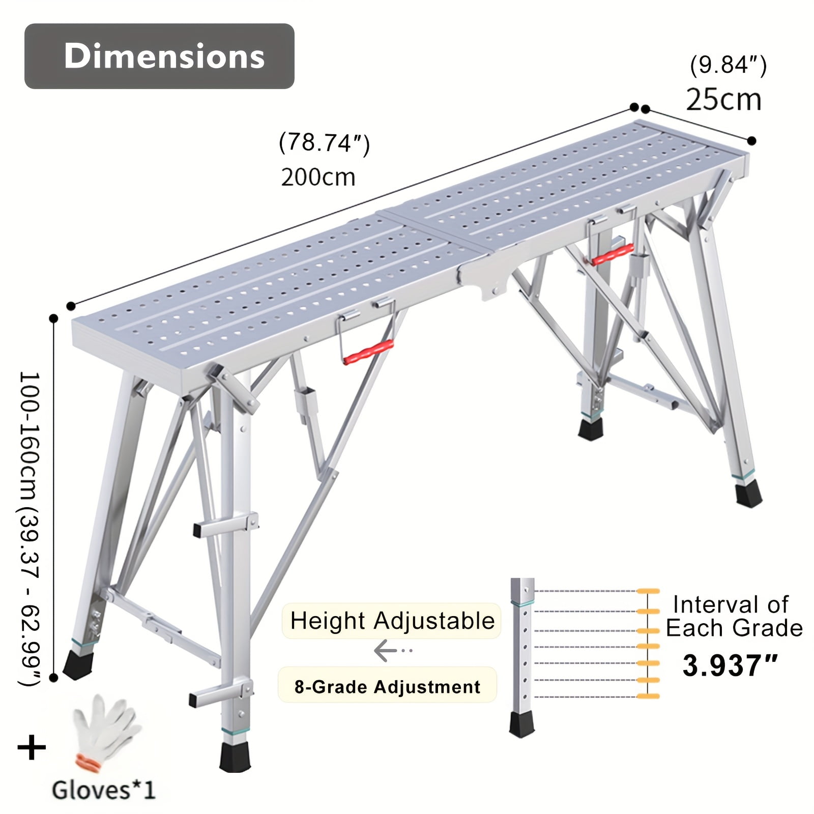 Heavy-Duty Adjustable Folding Work Platform Scaffolding Ladder Bench ...