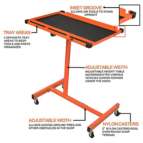 Heavy Duty Adjustable Height Work Table - 200 lbs Rolling Tool Cart ...
