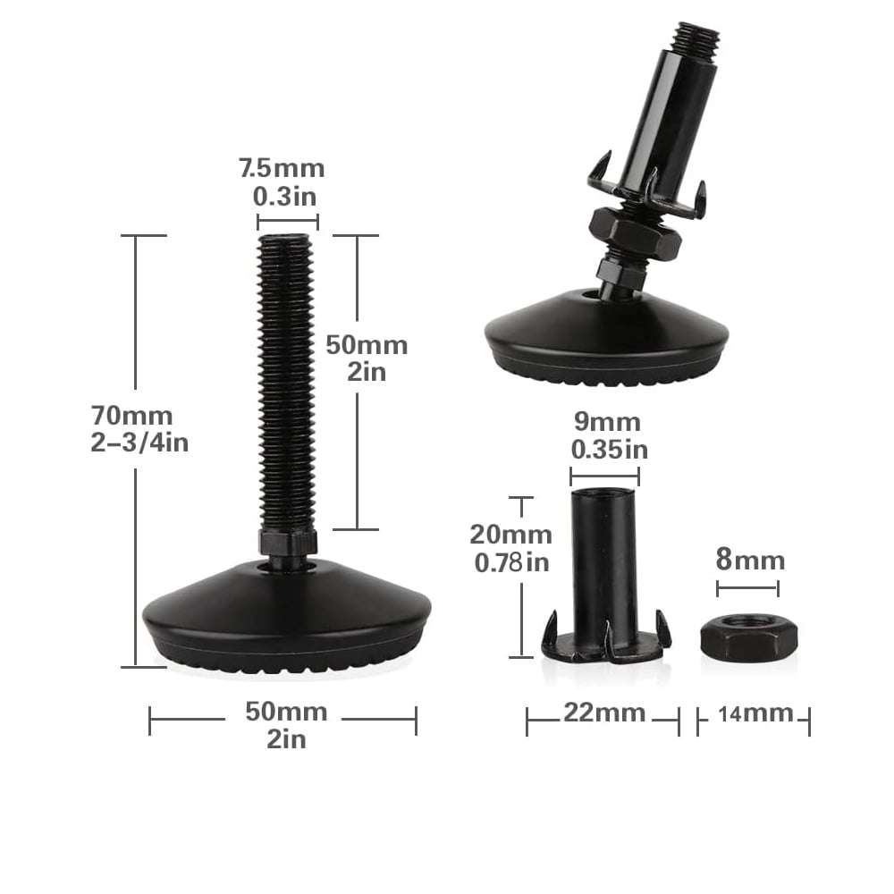 Heavy Duty Adjustable Leveling Feet, 4Pcs Black Adjuster Furniture ...