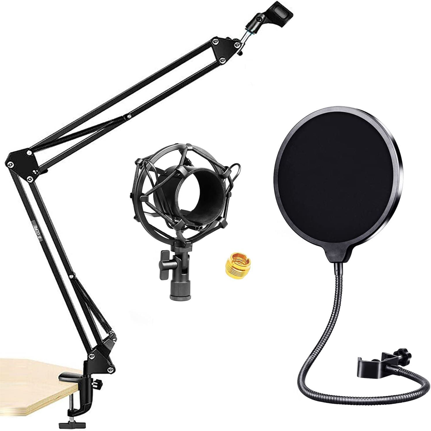 Heavy-Duty Adjustable Microphone Boom Arm with Pop Filter – Metal Desk ...