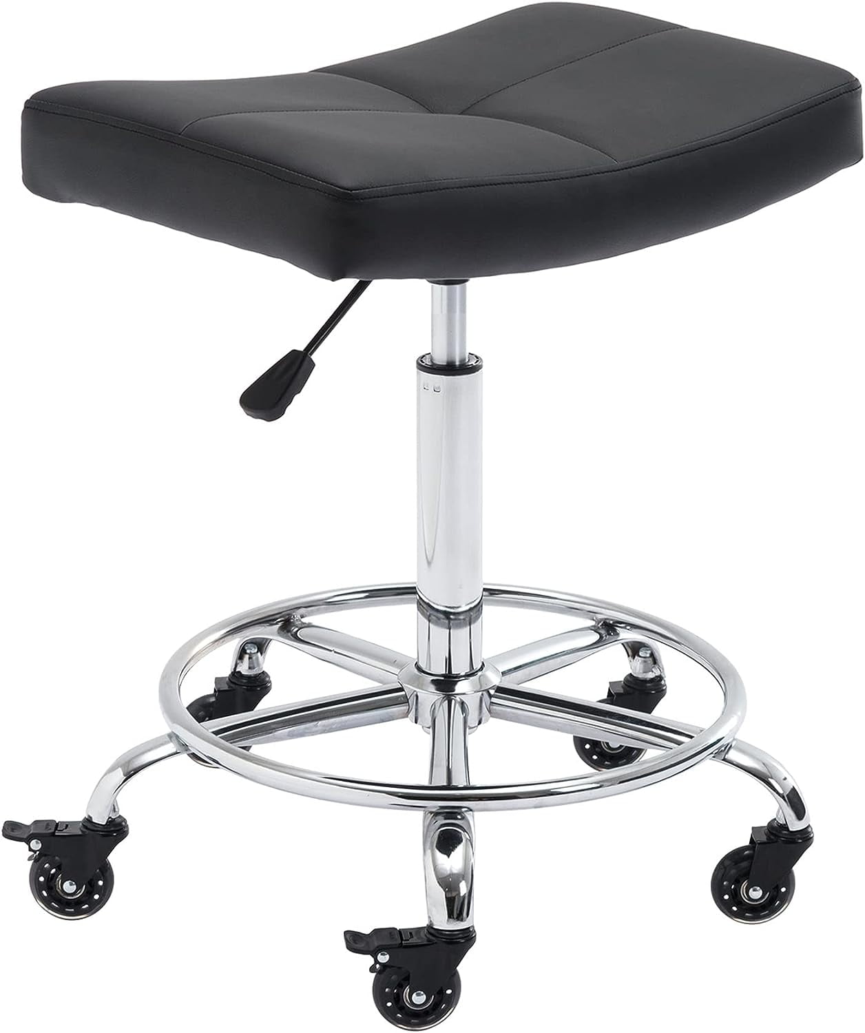 Heavy Duty Adjustable Rolling Stool with Wide Seat, Lockable Rubber ...