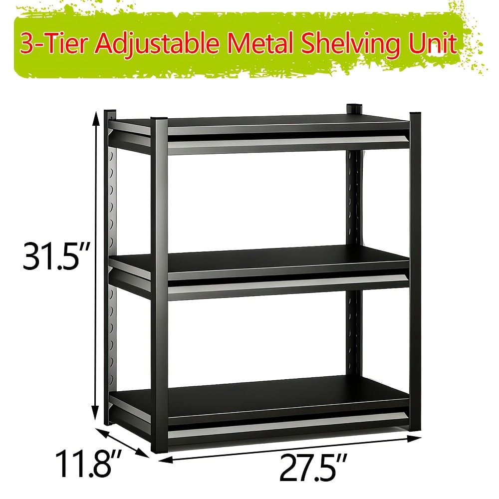 Heavy-Duty Adjustable Warehouse Shelving Unit - 63"H × 31.5"W × 13.7"D ...