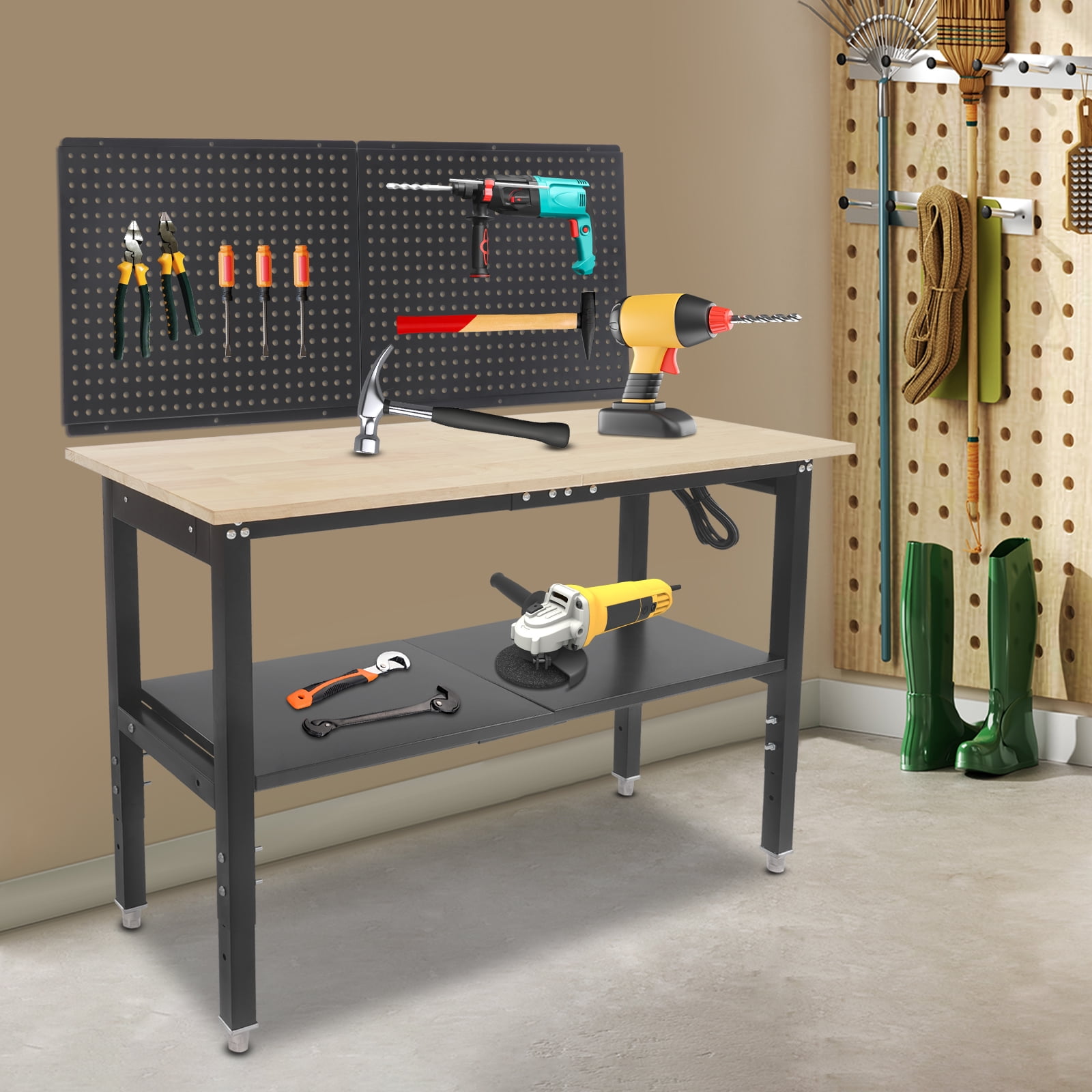 Heavy-Duty Adjustable Workbench w/Power Outlets,440lb Capacity,27-39 ...