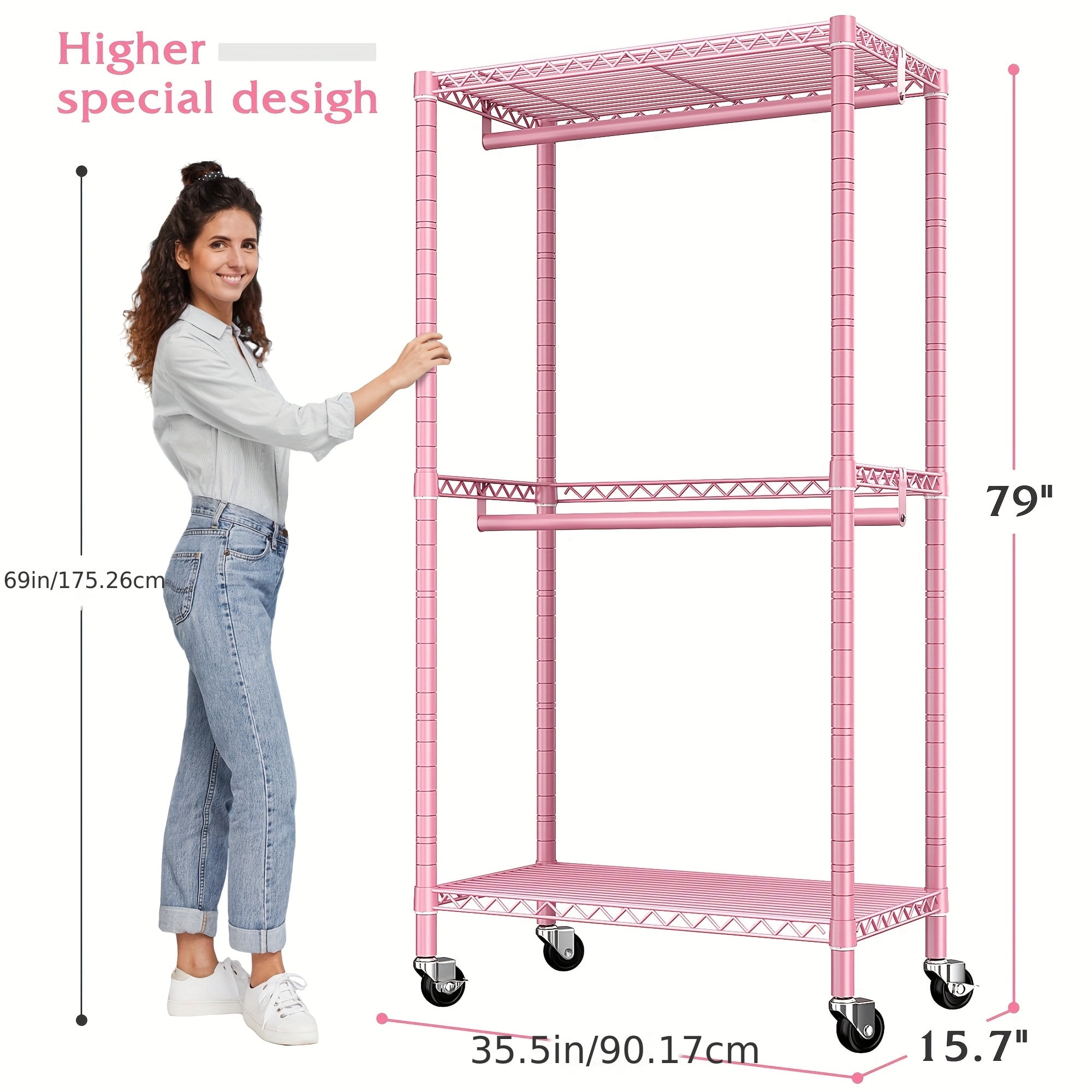 Heavy Duty All-Metal Clothes Rack with Locking Wheels, 79" Extra Tall ...