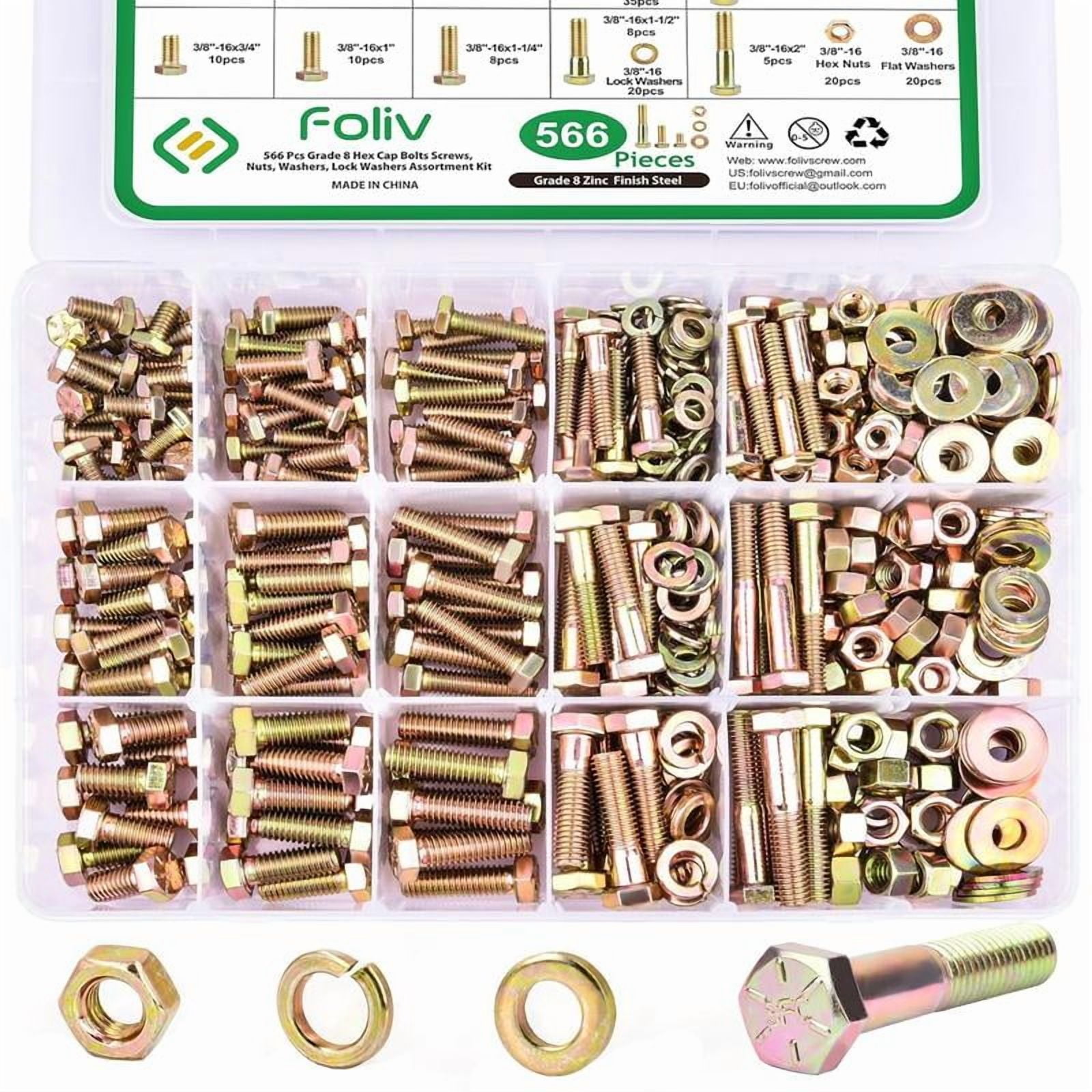 "Heavy Duty Alloy Steel SAE Grade 8 Bolt and Nut Assortment Kit for ...
