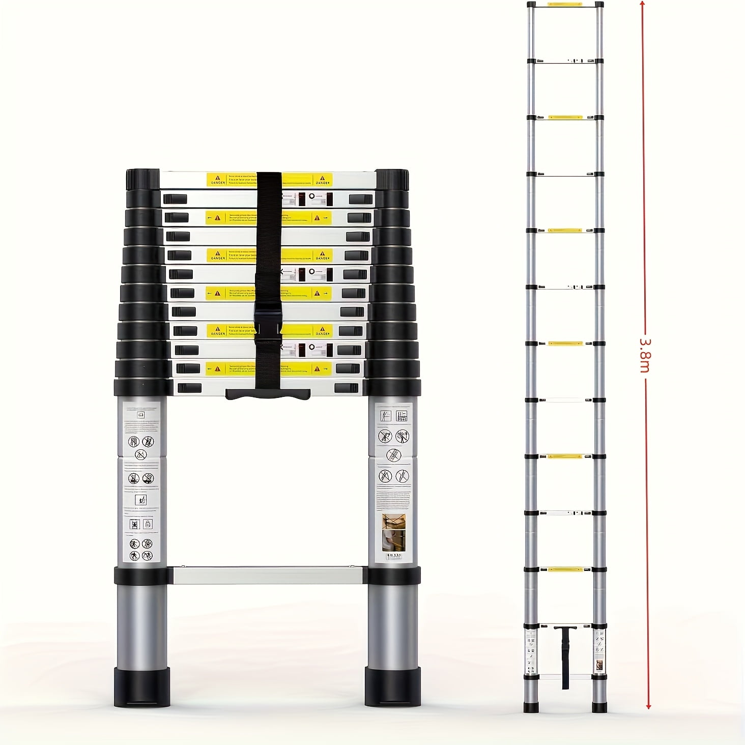 Heavy-Duty Aluminum Telescopic Extension Ladder 1pc, 12.5 Feet (3.8m ...