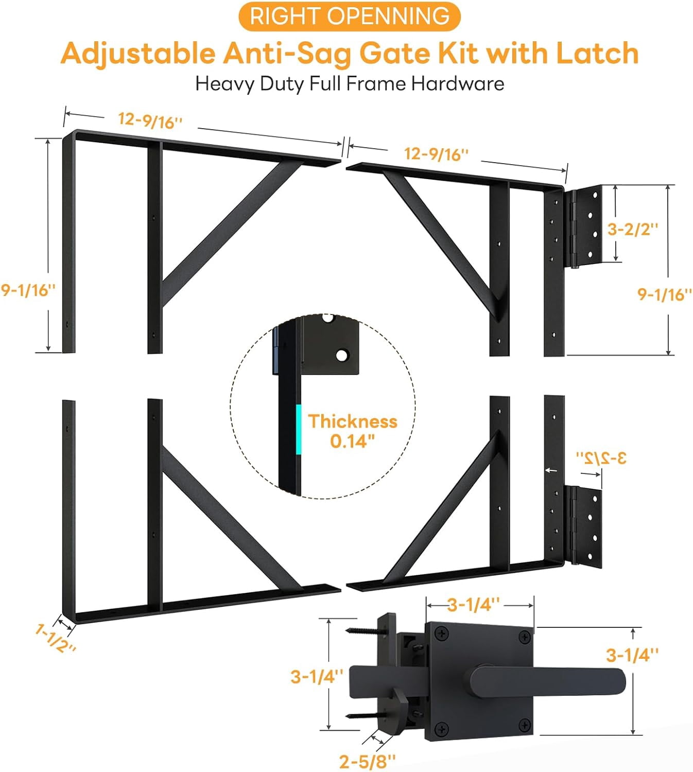 Heavy Duty Anti-Sag Gate Kit with Right-Opening Latch, Adjustable ...