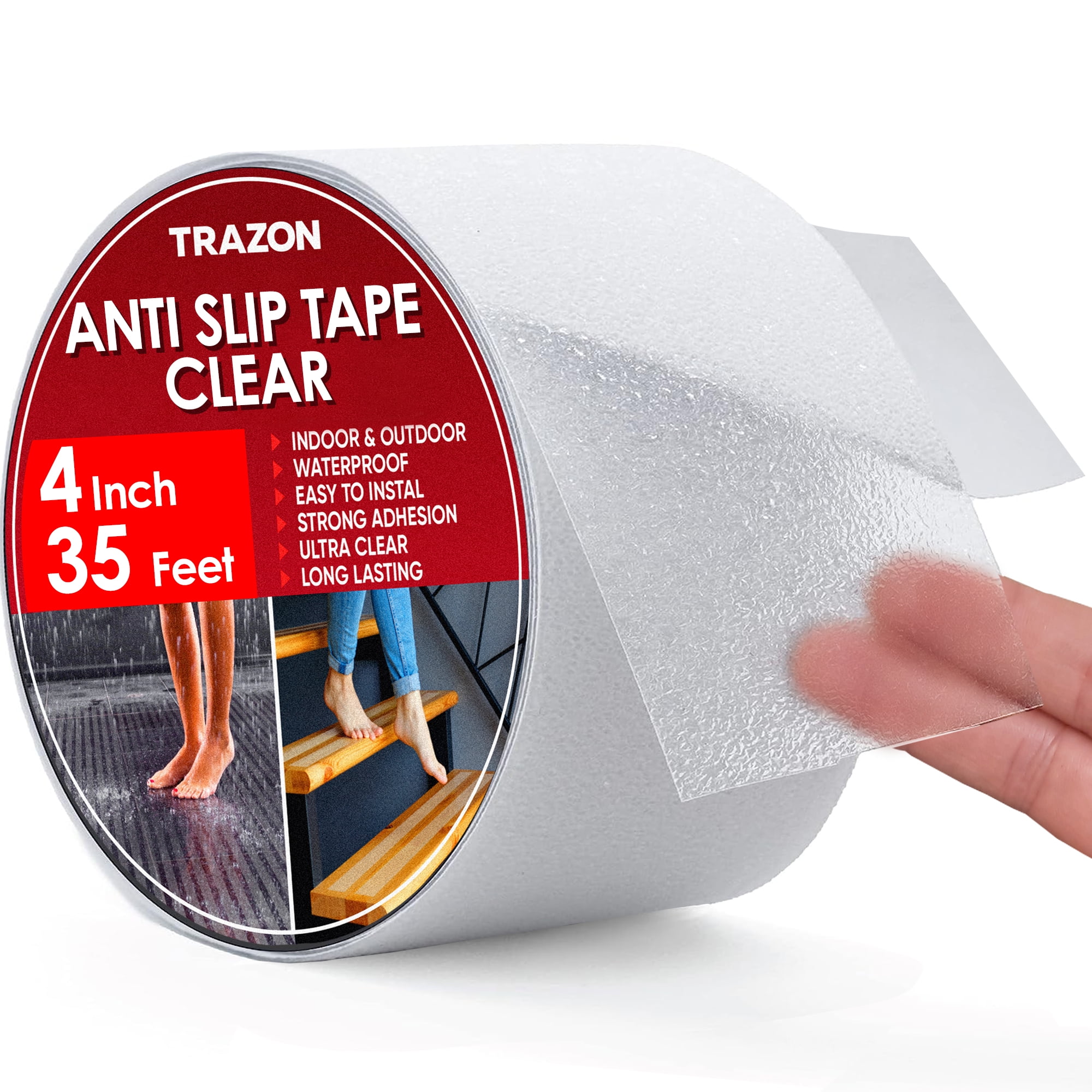 Trazon Clear Anti Slip Tape, 4 Inch x 35 Ft, Non-Slip, Waterproof ...