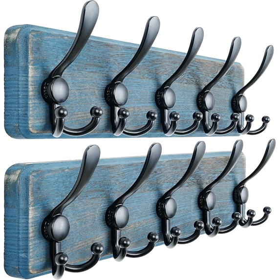 Heavy-Duty Barnwood-Style Wall Mount Coat Rack with 5 Triple Hooks for ...