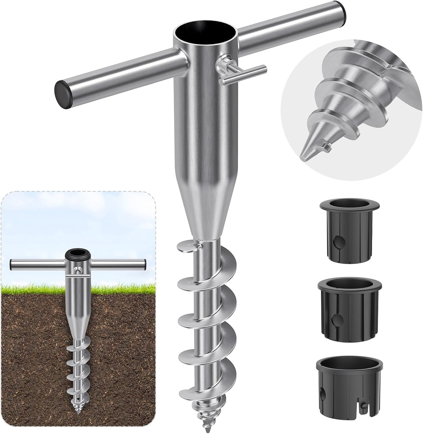 Heavy Duty Beach Umbrella Sand Anchor, Screw-in Ground Stake with 3 ...