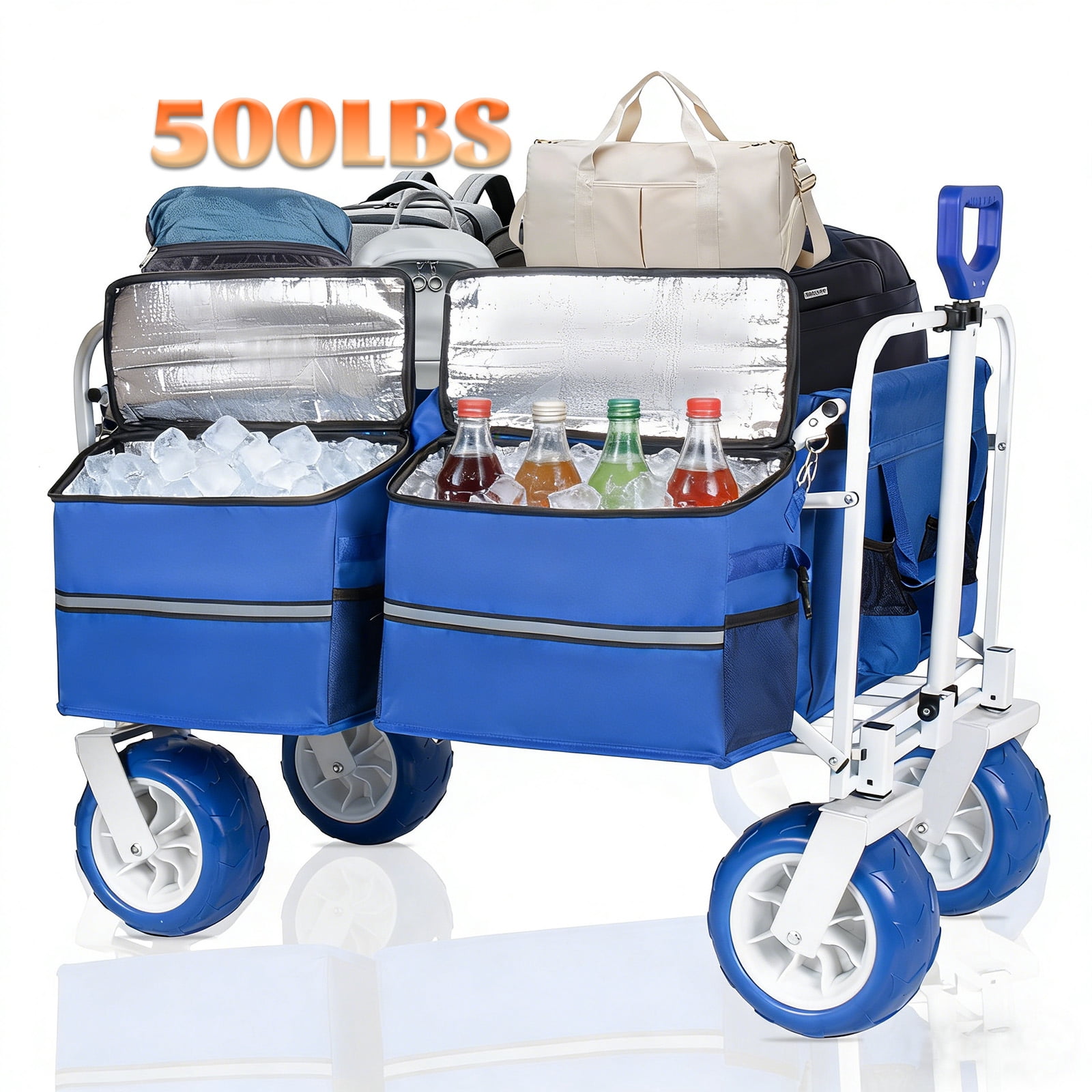 Heavy-Duty Beach Wagon Cart, 500 lbs Capacity Folding Utility Wagon ...