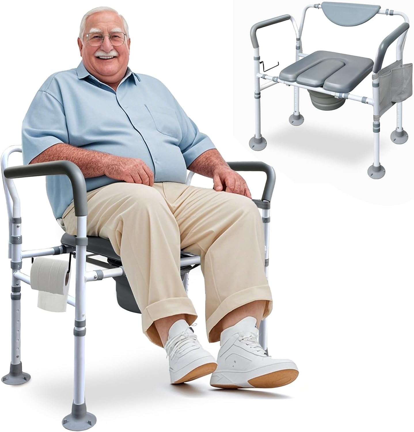 Heavy Duty Bedside Commode, 500lbs Extra-Wide Bariatric Commode Chair ...