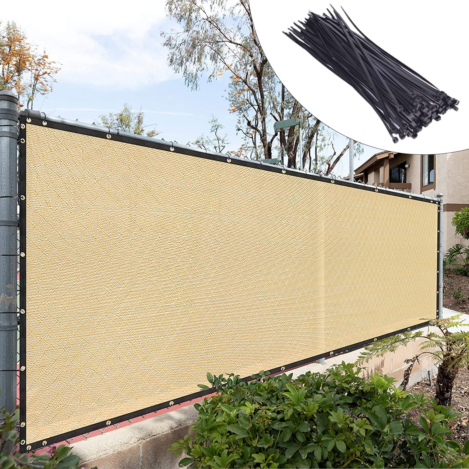 Heavy Duty Beige Fence Privacy Screen 8ft x 18ft, UV Water Resistant ...