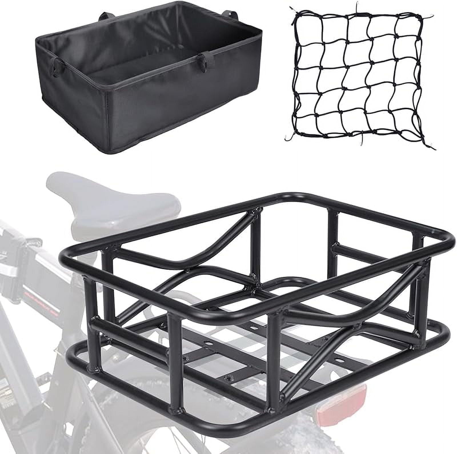 Heavy Duty Bike Basket Rear with Liner & Cargo Net, Large Bicycle ...