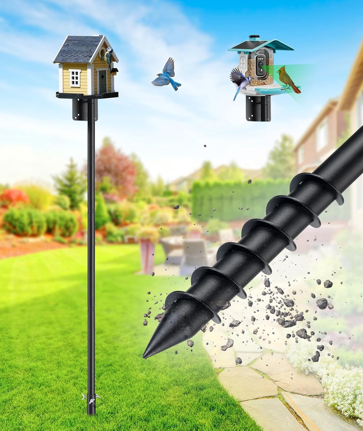 Heavy Duty Bird Feeder Pole - 109 Inch Tall Adjustable Bird House Pole ...
