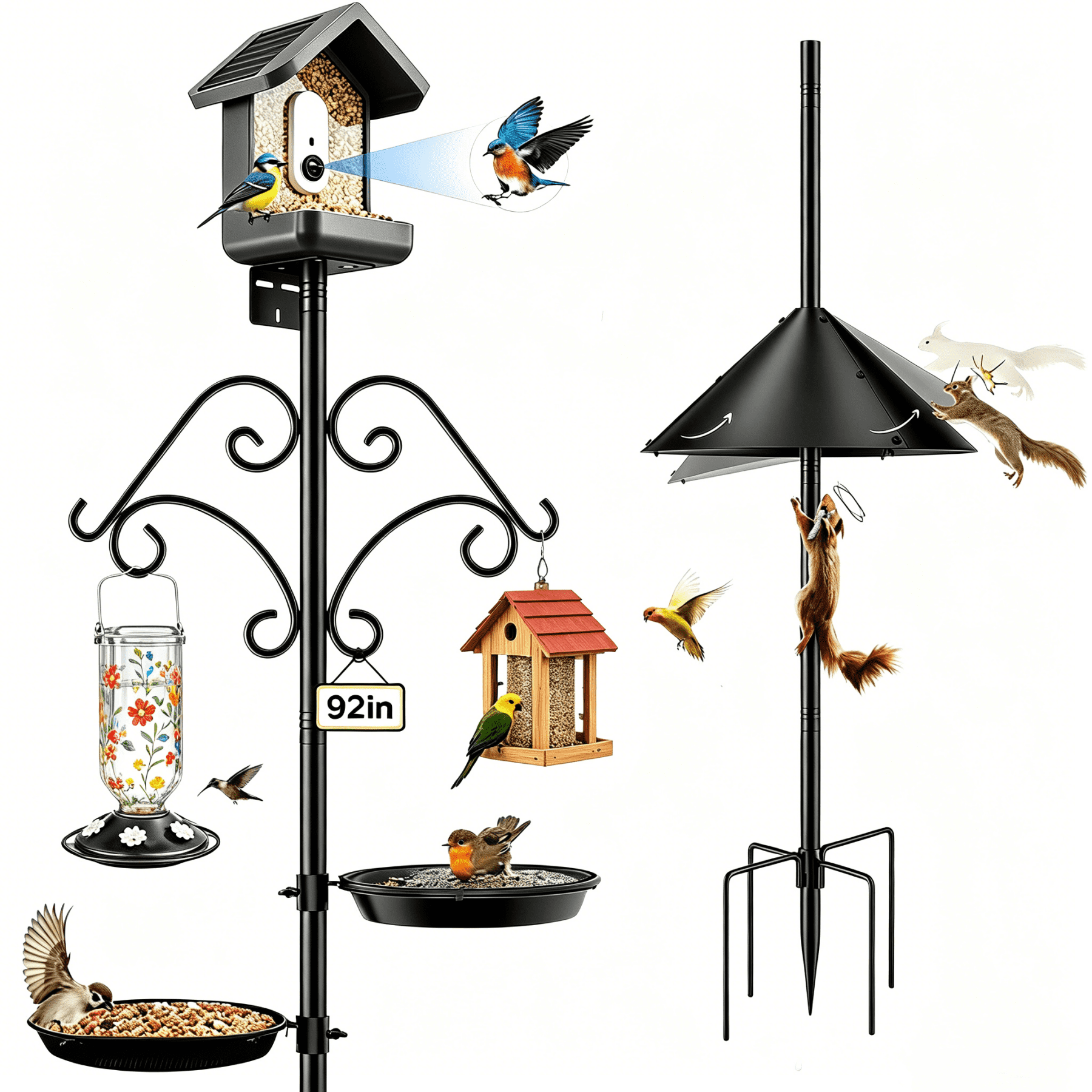 Heavy Duty Bird Feeder Pole,92 Inch Squirrel Proof Adjustable Bird ...