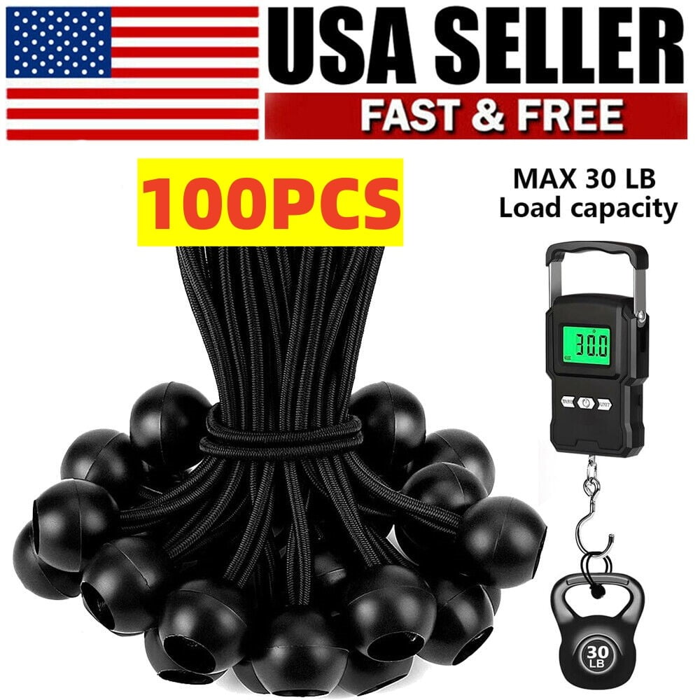 Heavy Duty Black Ball Bungees 100Pcs 6" - Elastic Cord Tie Downs for ...