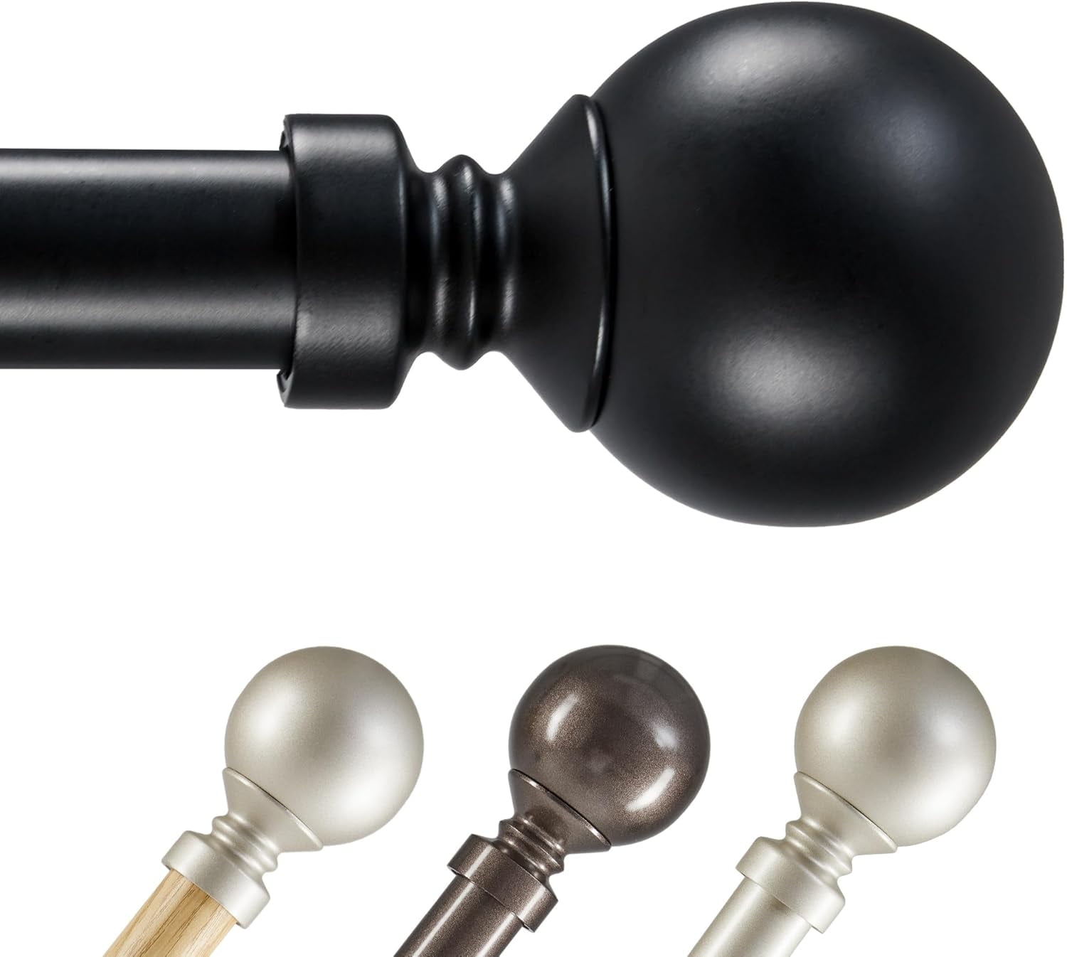 Heavy-Duty Black Curtain Rod with Round Ball, Adjustable 30-48 Inch ...