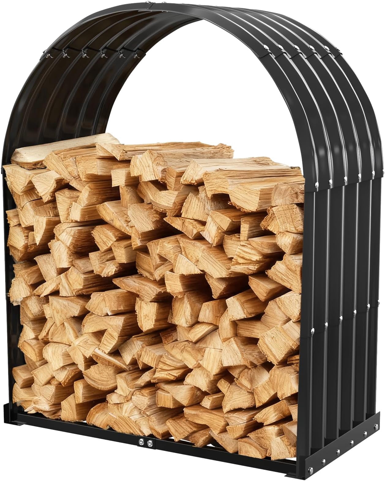 Heavy-Duty Black Firewood Storage Shed - Log Holder with 32" Round Roof ...