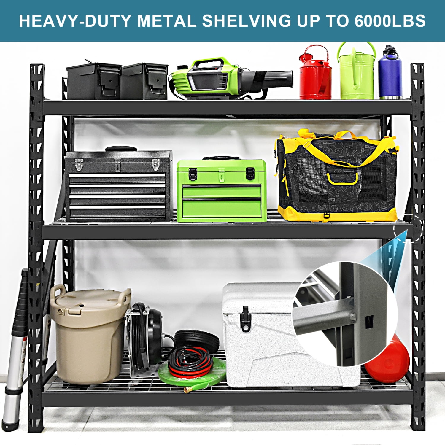 Heavy Duty Black Industrial Garage Storage Shelves - Adjustable 3 Tier ...