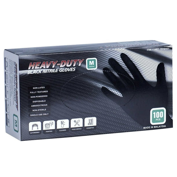 Heavy-Duty Black Nitrile Gloves, Medium (100 Count) - Walmart Business ...