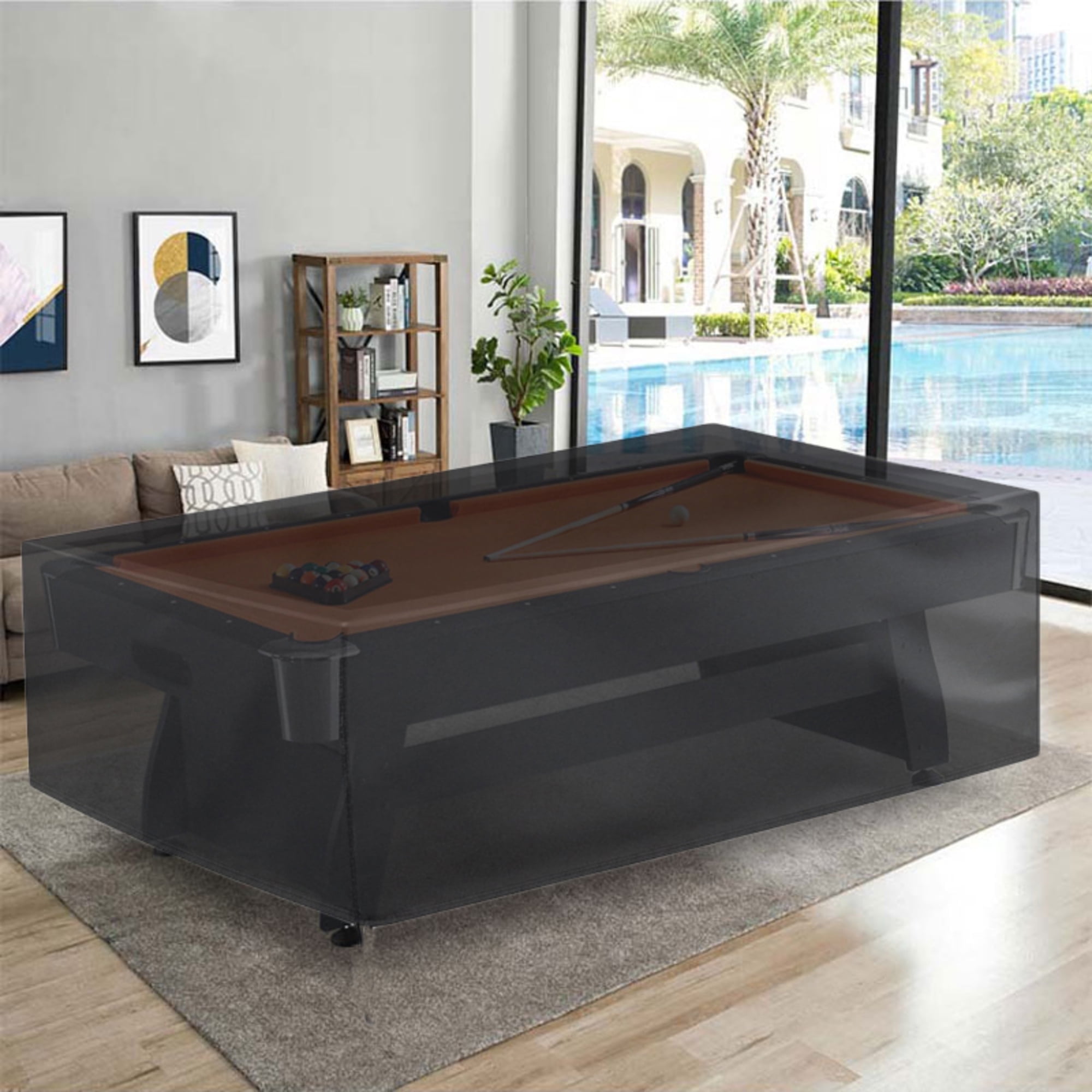 Heavy-Duty Black Pool Table Cover – Fits 7/8/9 ft Pool Tables, Dining Tables, and Square ...
