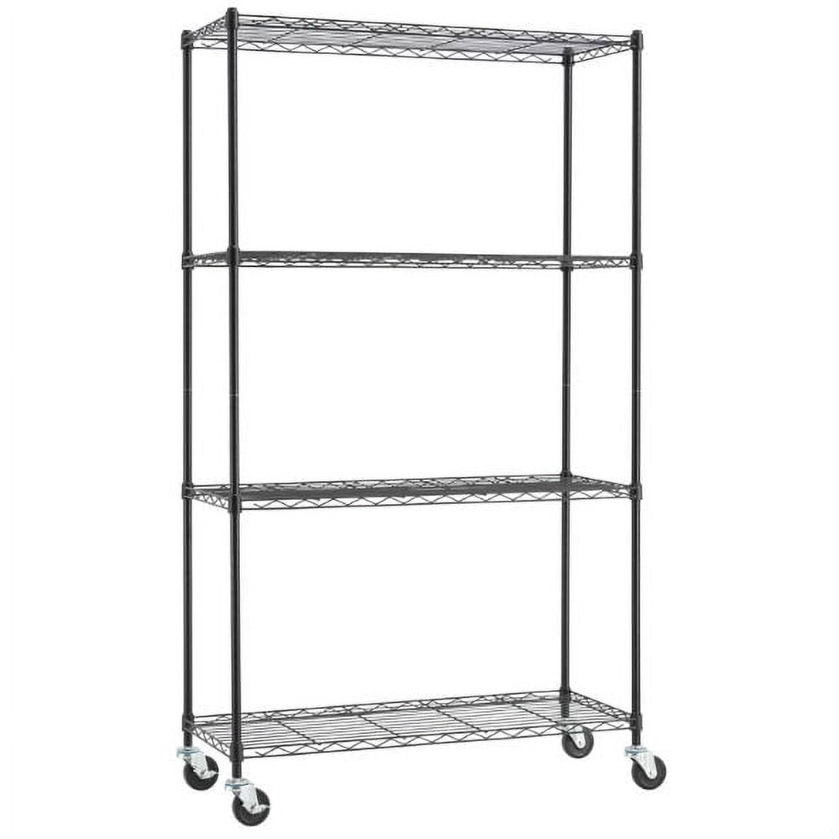 Heavy Duty Black Steel 4-Tier Shelving Unit with Locking Casters ...