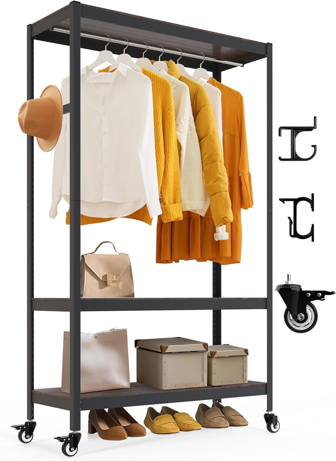 Heavy Duty Boltless Rolling Garment Rack with Wheels Shelf Adjustable ...